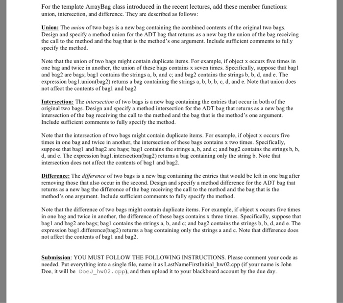 Solved For the template ArrayBag class introduced in the | Chegg.com