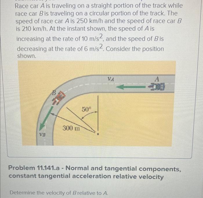 Solved Race car A is traveling on a straight portion of the | Chegg.com
