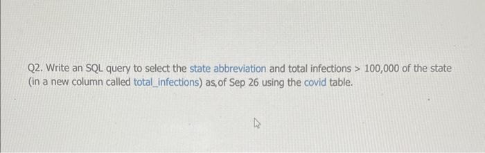 Solved Q2. Write an SQL query to select the state | Chegg.com