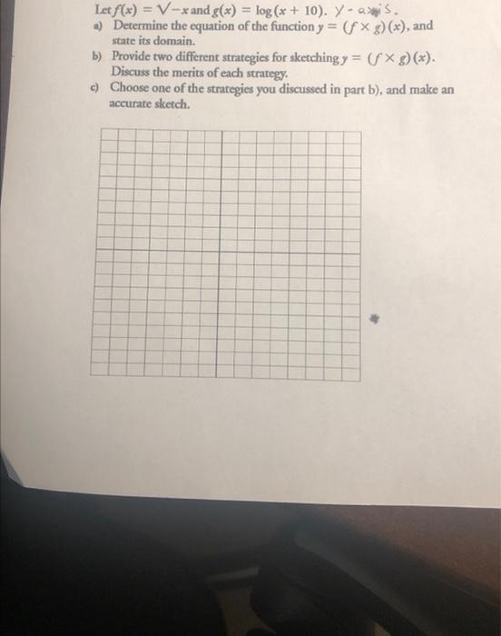 Solved Let f(x)=V−x and g(x)=log(x+10).Y-axis. a) Determine | Chegg.com