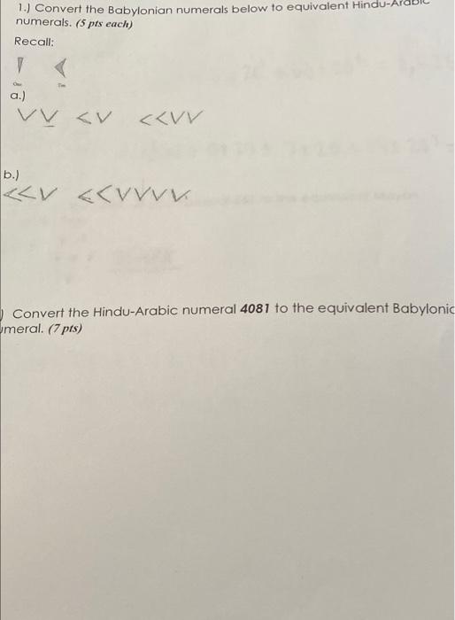 Solved 1.) Convert the Babylonian numerals below to | Chegg.com
