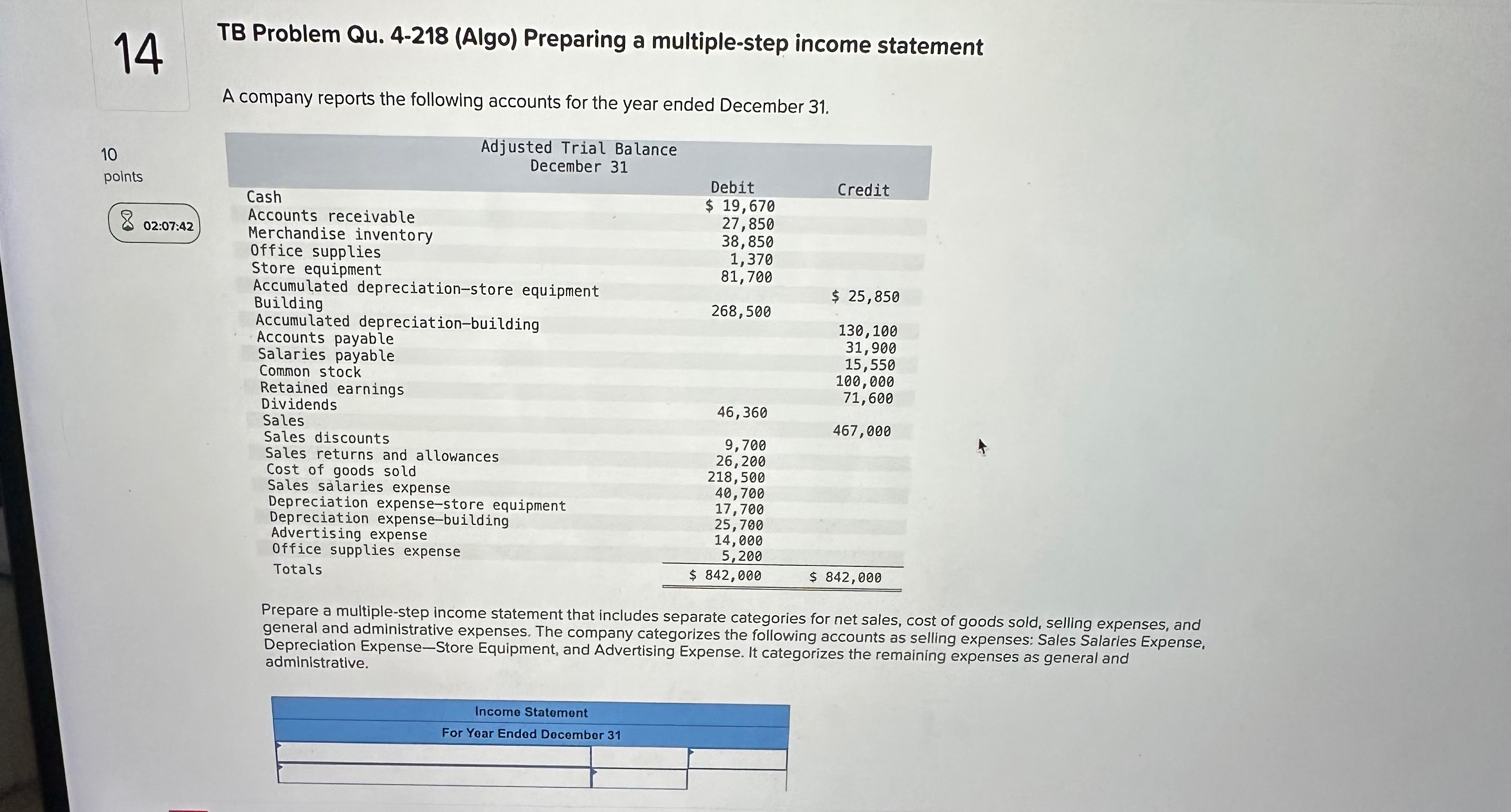14 ﻿TB Problem Qu. 4-218 (Algo) ﻿Preparing a | Chegg.com