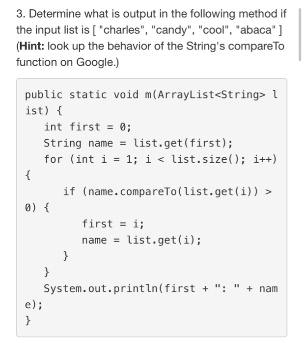 Solved 3. Determine what is output in the following method | Chegg.com
