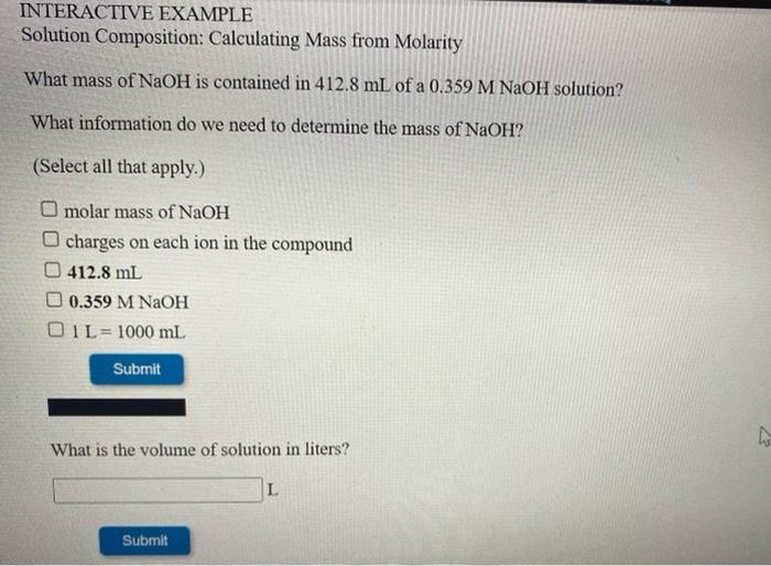 Solved INTERACTIVE EXAMPLE Solution Composition: Calculating | Chegg.com