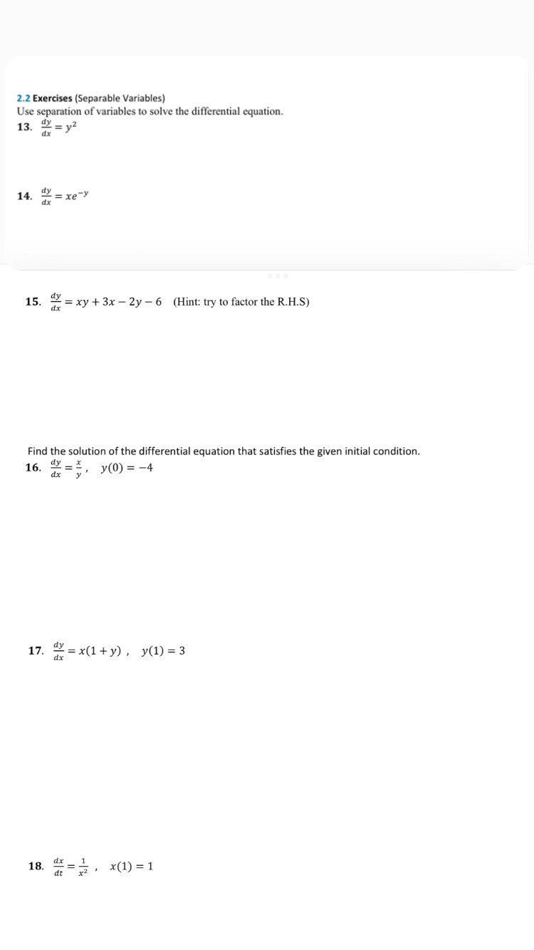 Solved 2.2 ﻿Exercises (Separable Variables)Use separation of | Chegg.com