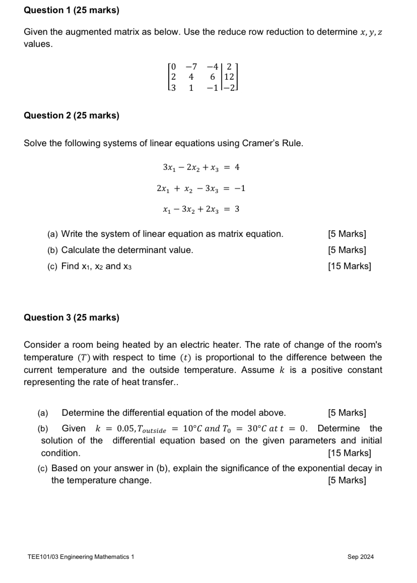 Solved Question 1 (25 ﻿marks)Given the augmented matrix as | Chegg.com