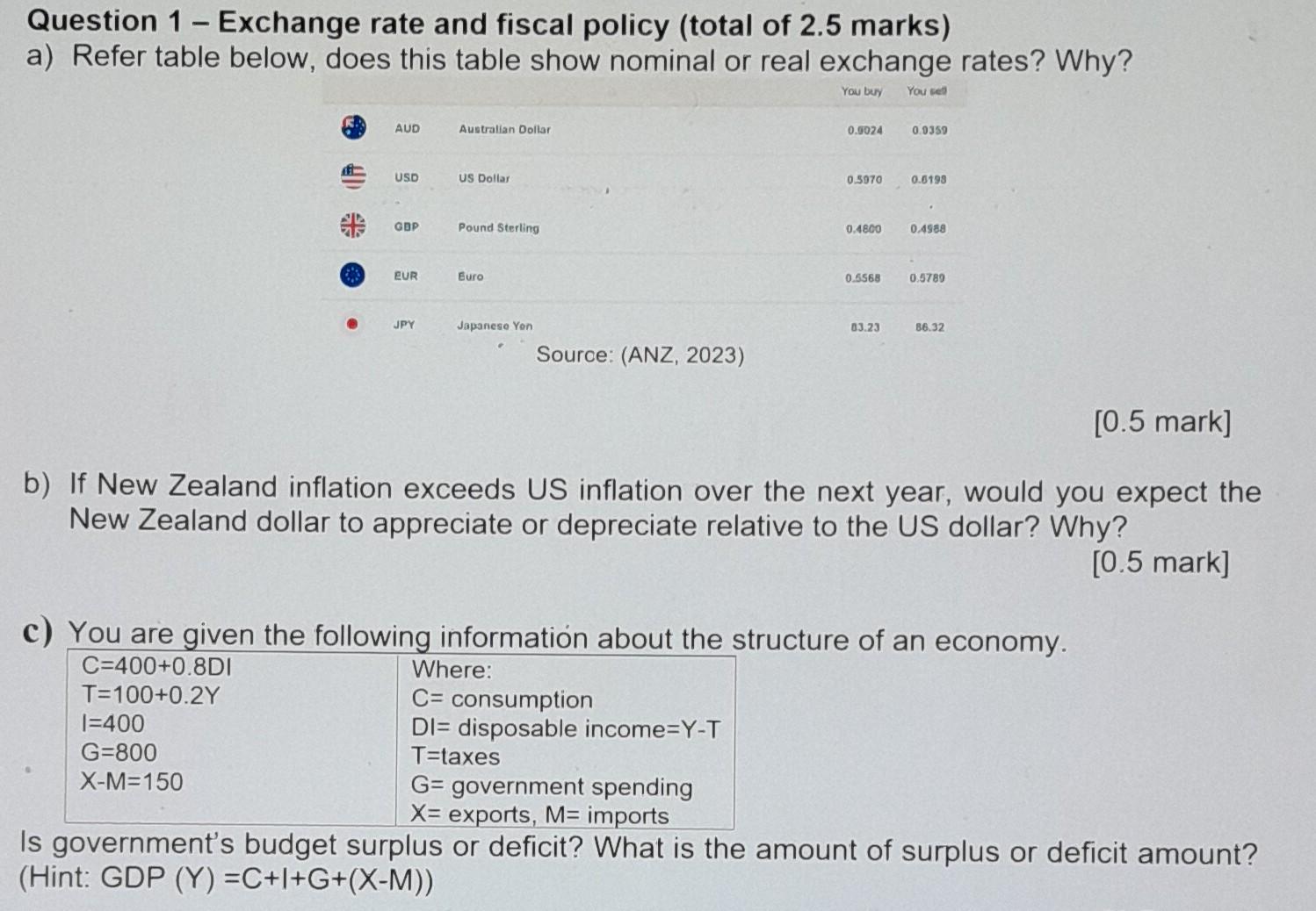 Solved Question 1 - Exchange rate and fiscal policy (total | Chegg.com