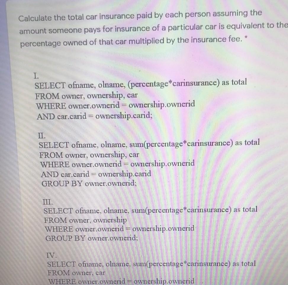 Solved Calculate the total car insurance paid by each person | Chegg.com