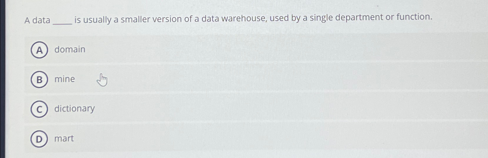 Solved A data is usually a smaller version of a data | Chegg.com