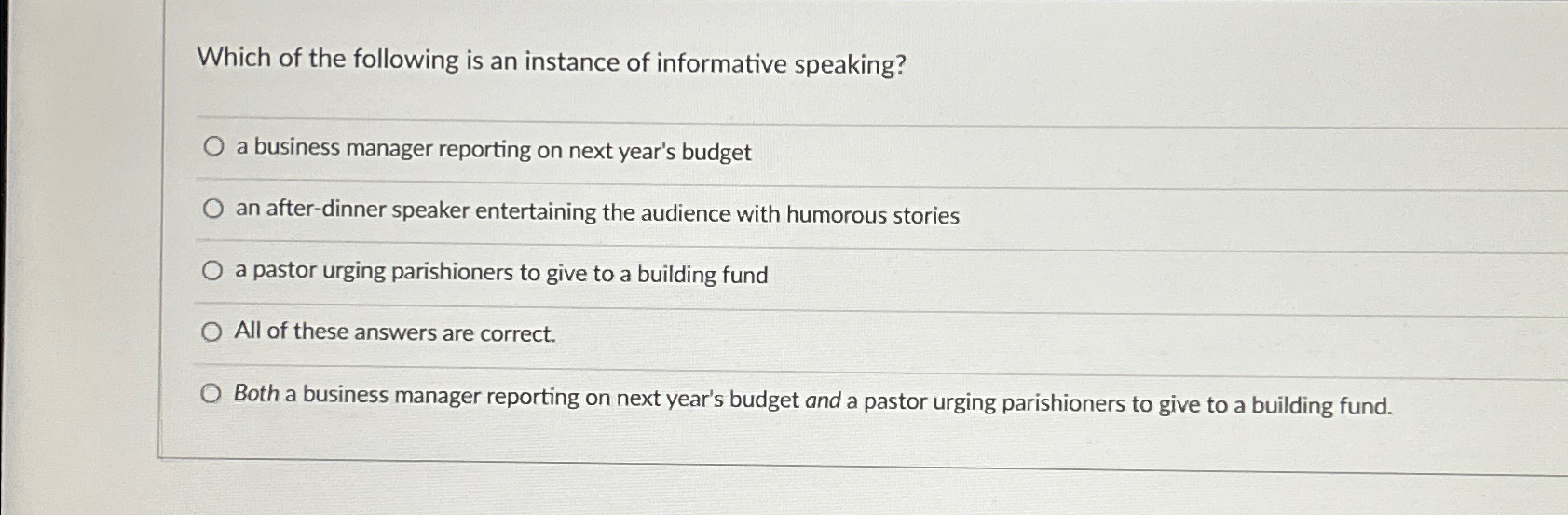 Solved Which of the following is an instance of informative | Chegg.com