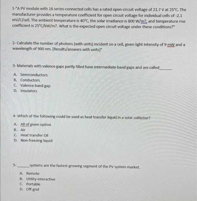 Solved 1-"A PV module with 16 series-connected cells has a | Chegg.com