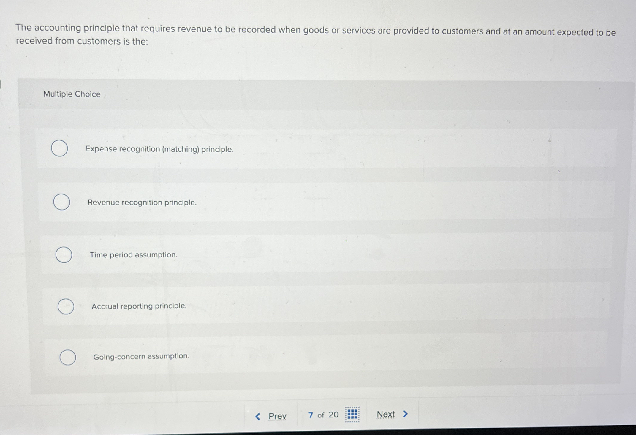 Solved The accounting principle that requires revenue to be | Chegg.com