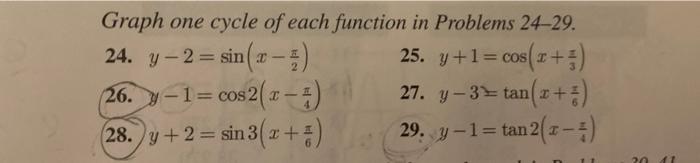 Solved Graph one cycle of each function in Problems 24-29. | Chegg.com