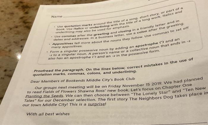 Name - Use quotation marks around the title of a | Chegg.com