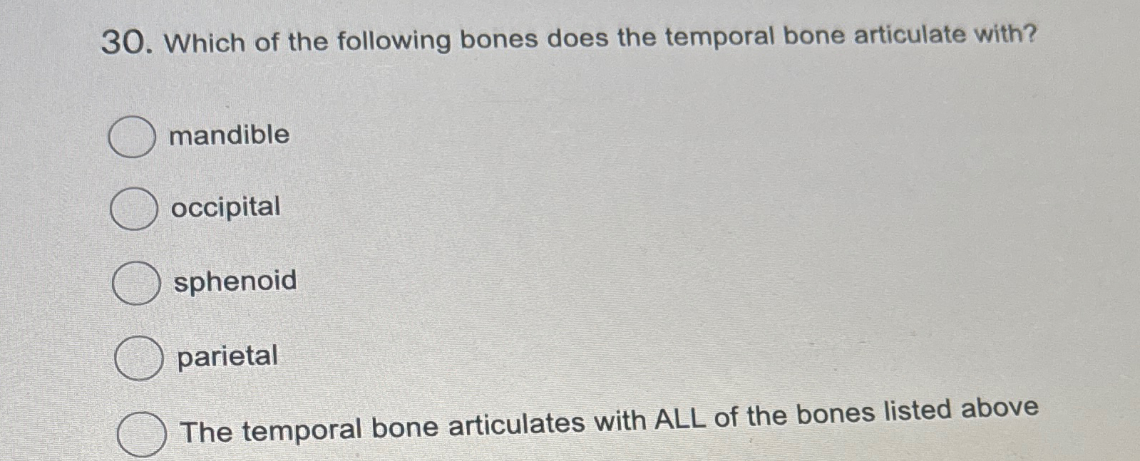 Solved Which of the following bones does the temporal bone | Chegg.com