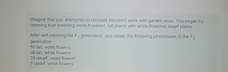 Solved Imagine that you attempted to recreate Mendel's work | Chegg.com