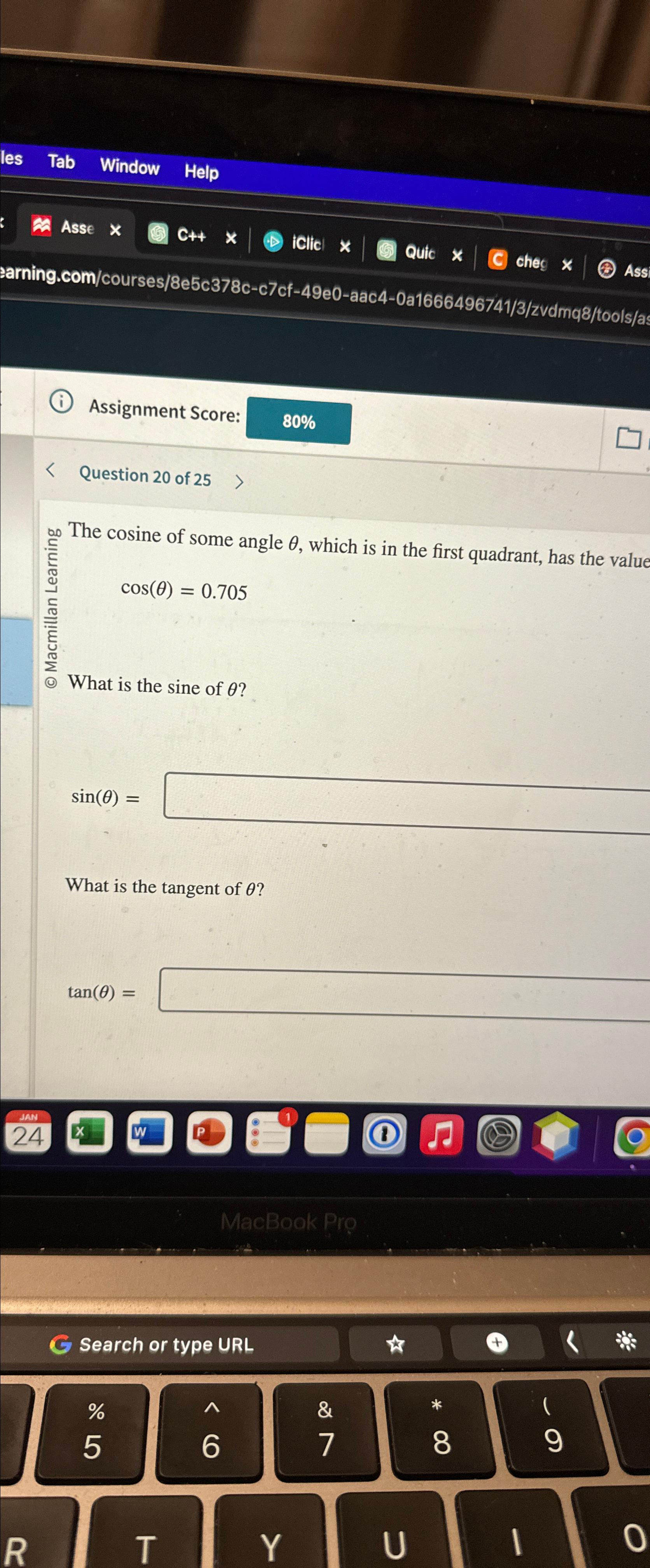 Solved Assignment Score:Question 20 ﻿of 25The cosine of some | Chegg.com