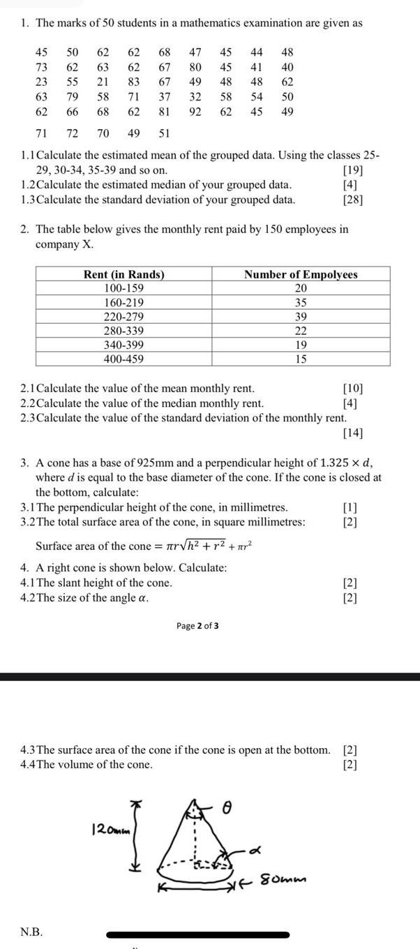 Solved 1. The marks of 50 students in a mathematics | Chegg.com