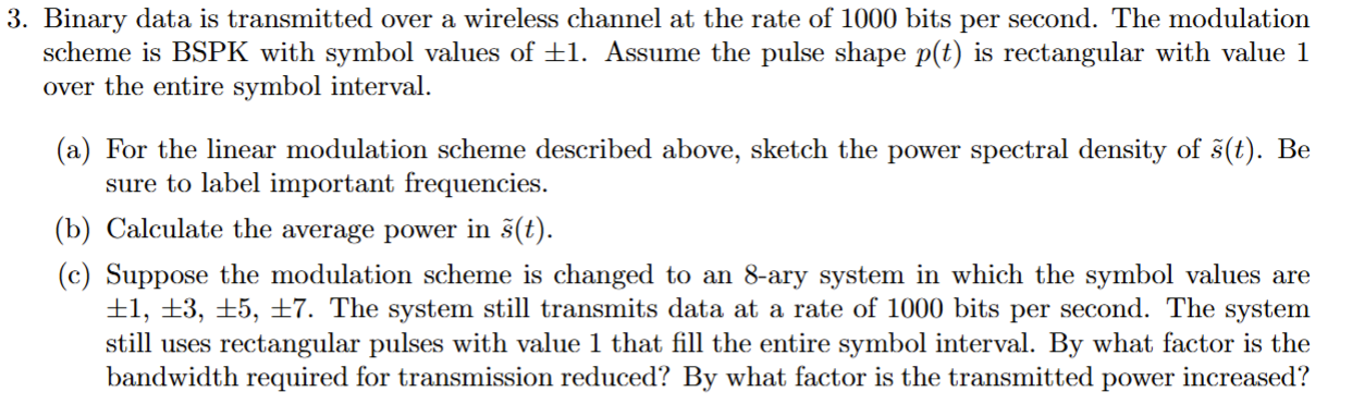 Solved 3. ﻿Binary data is transmitted over a wireless | Chegg.com