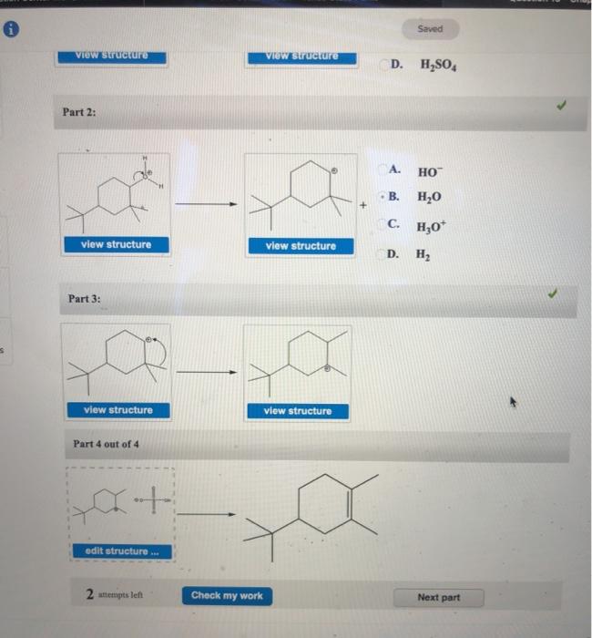 Solved Saved VIEW Suructure View Structure D. H2SO4 Part 2: | Chegg.com