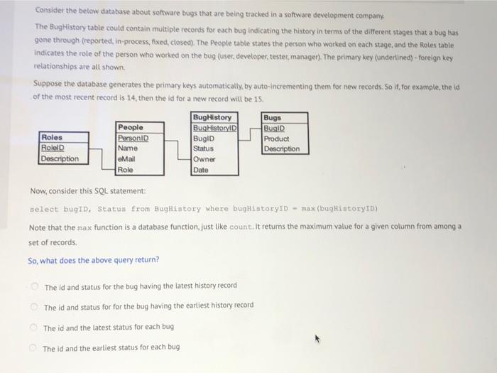 Solved Consider the below database about software bugs that | Chegg.com