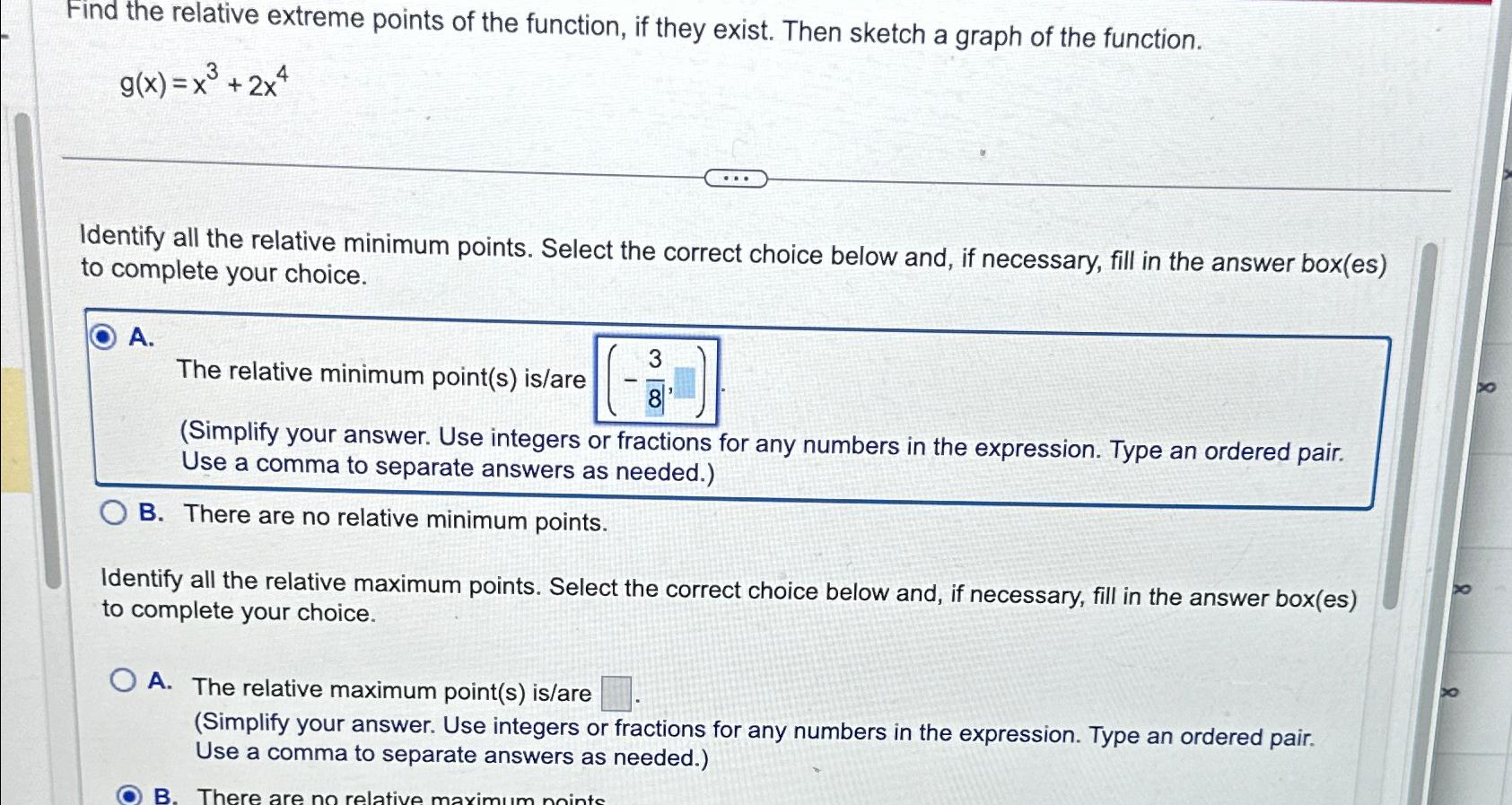 Solved Find the relative extreme points of the function, if | Chegg.com