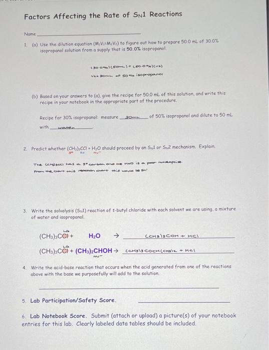 Solved Factors Affecting the Rate of Sn1 Reactions Name 1. | Chegg.com