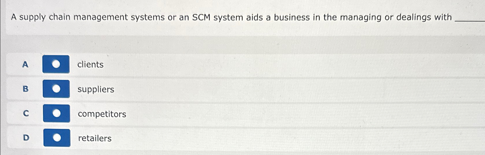 Solved A supply chain management systems or an SCM system | Chegg.com