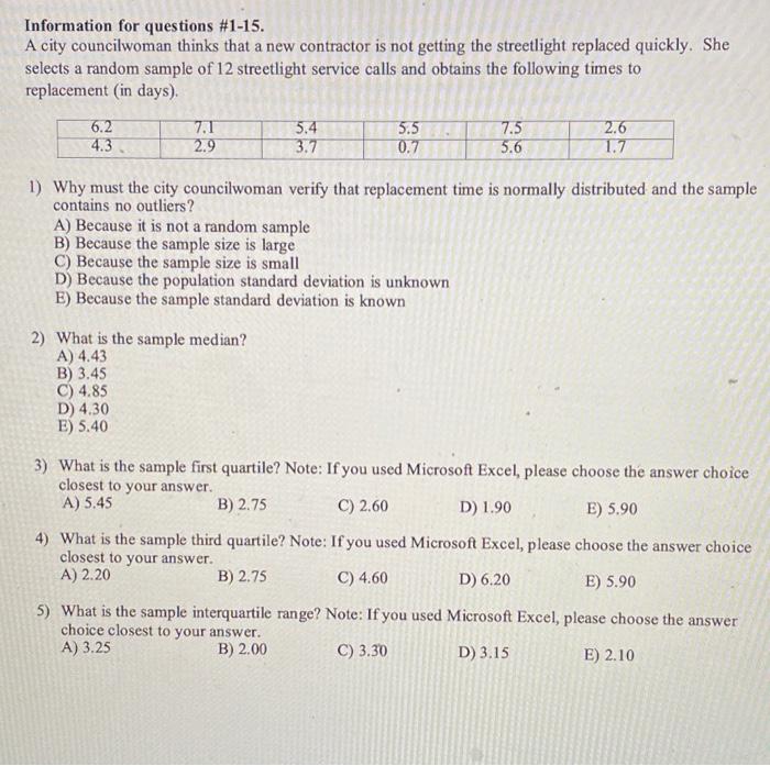 Solved Information for questions #1-15. A city councilwoman | Chegg.com