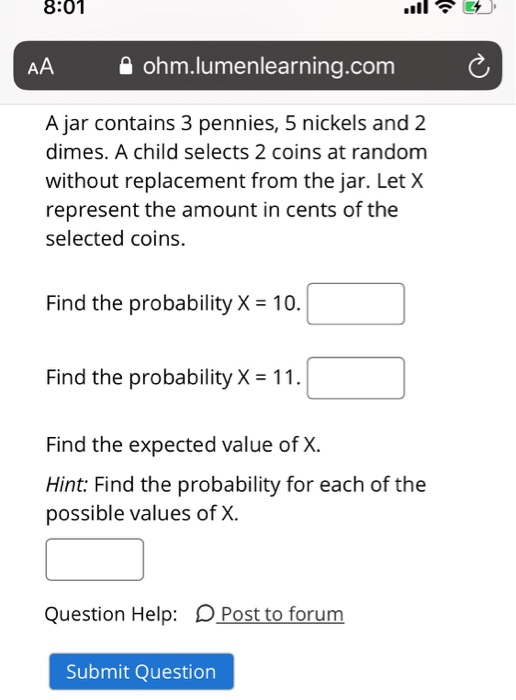 Solved A jar contains 3 pennies, 5 nickels and 2 dimes. A | Chegg.com