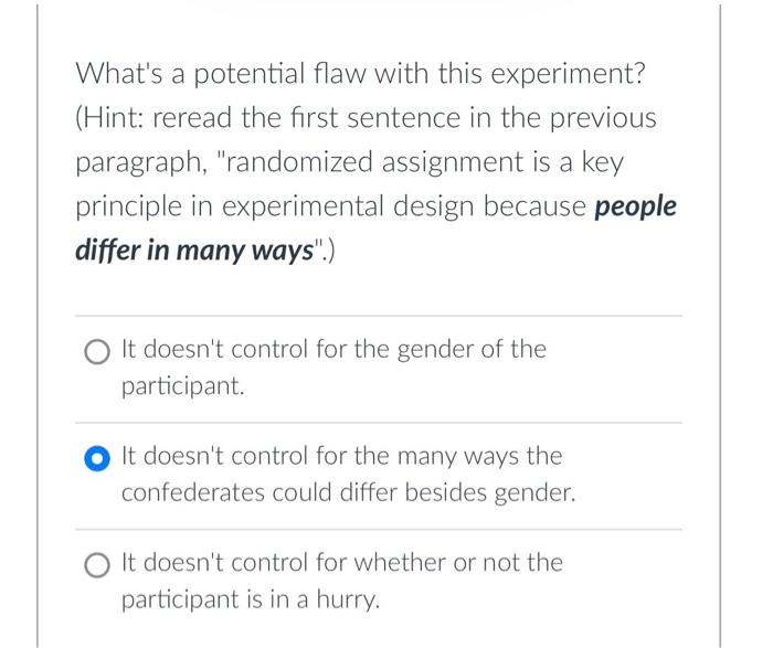 Solved An aside: Some students confuse random assignment | Chegg.com