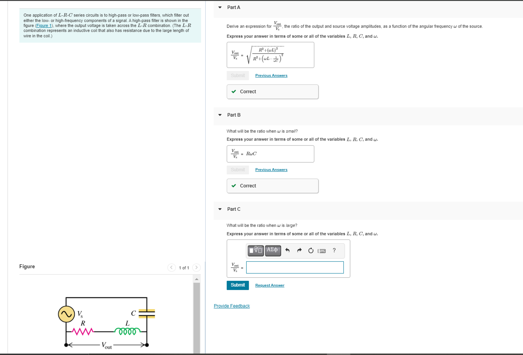 Solved One application of L-R-C ﻿series circuits is to | Chegg.com