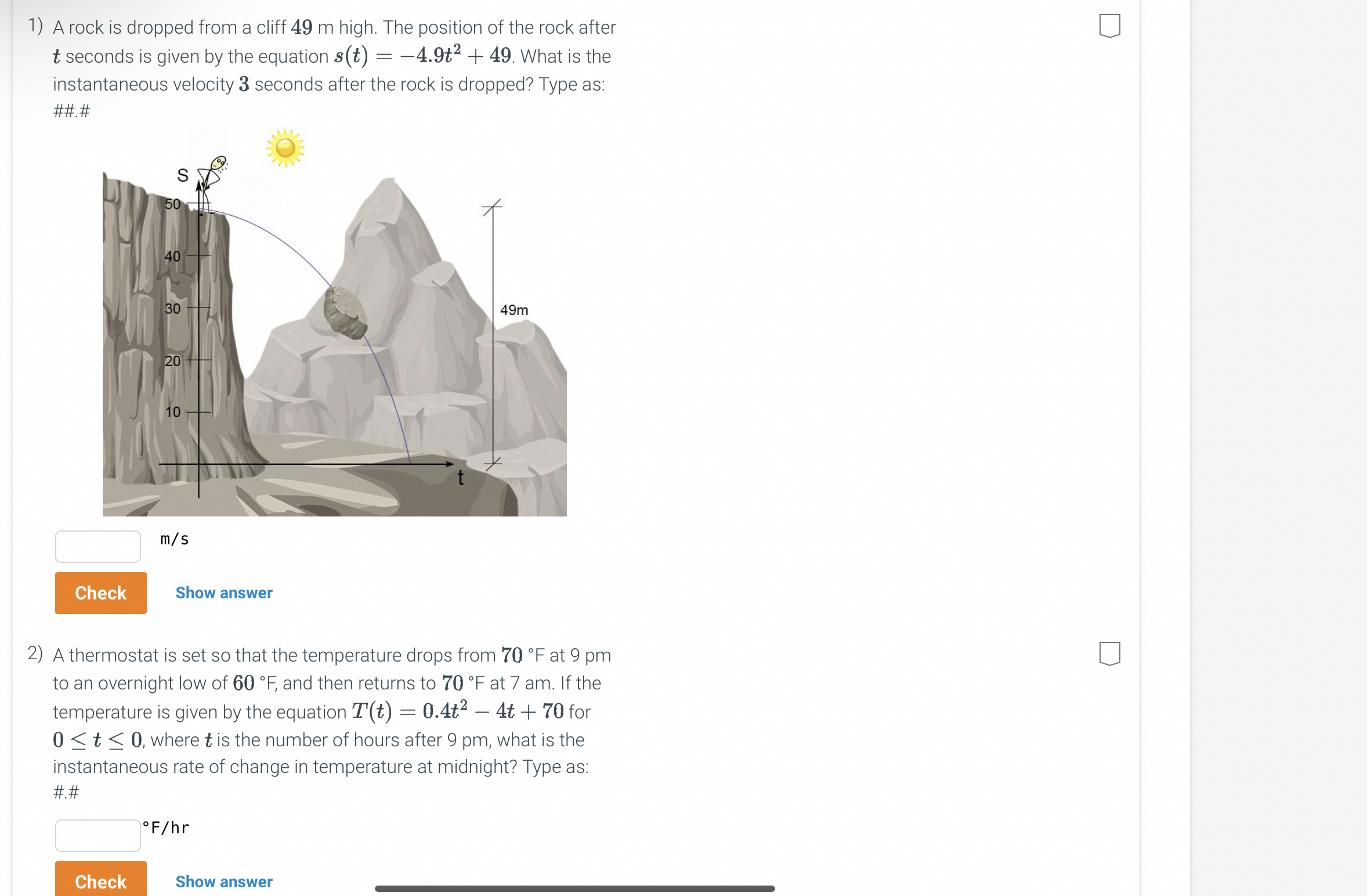 Solved A rock is dropped from a cliff 49 ﻿m high. The | Chegg.com