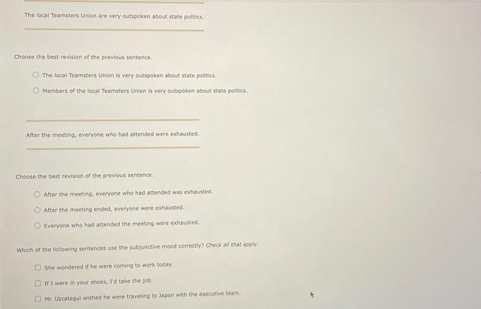 5. Test Your Knowledge: Verbs The following questions | Chegg.com