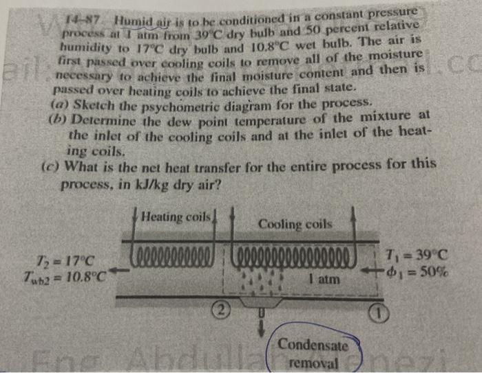 Solved Bil се 14-87 Humid air is to be conditioned in a | Chegg.com
