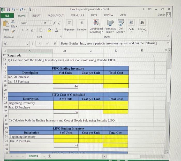 Solved Comparing Inventory Costing Methods using Excel's | Chegg.com