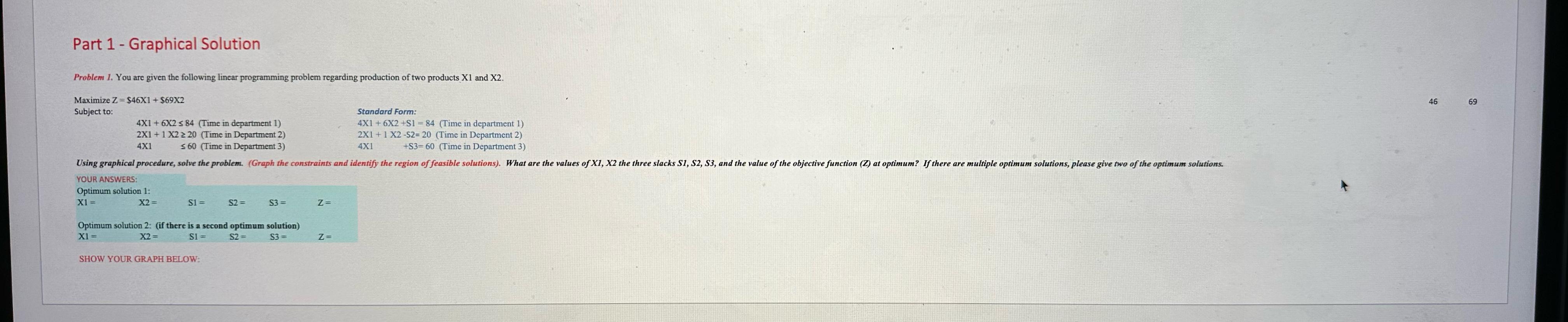Solved Part 1 - ﻿Graphical SolutionProblem 1. ﻿You are given | Chegg.com