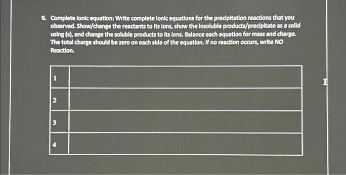 Solved 6 Complete Ionic Equation Write Complete Ionic 9916