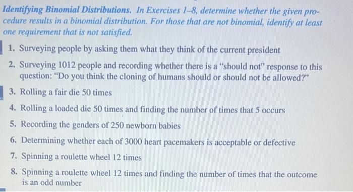 [solved] Identifying Binomial Distributions In Exercises