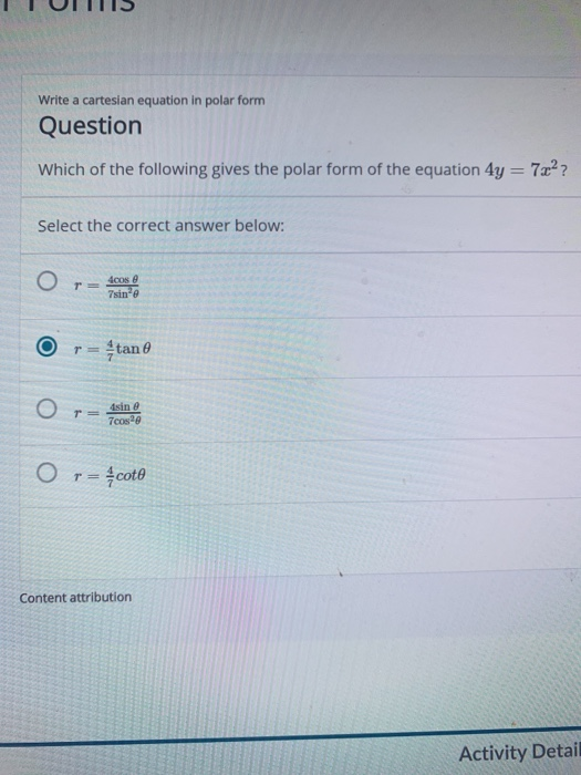 Solved Write a cartesian equation in polar form Question | Chegg.com