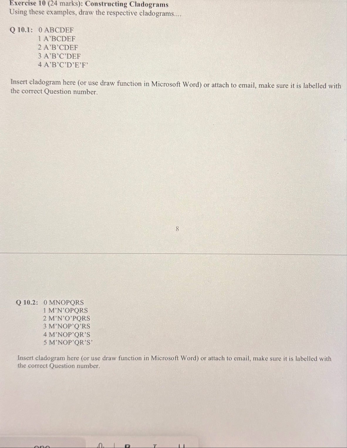Solved Exercise 10 (24 ﻿marks): Constructing CladogramsUsing | Chegg.com