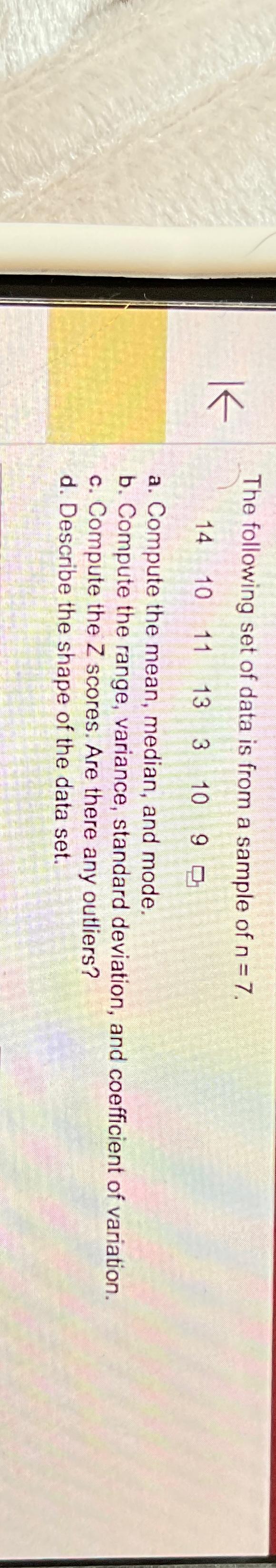 Solved The following set of data is from a sample of | Chegg.com