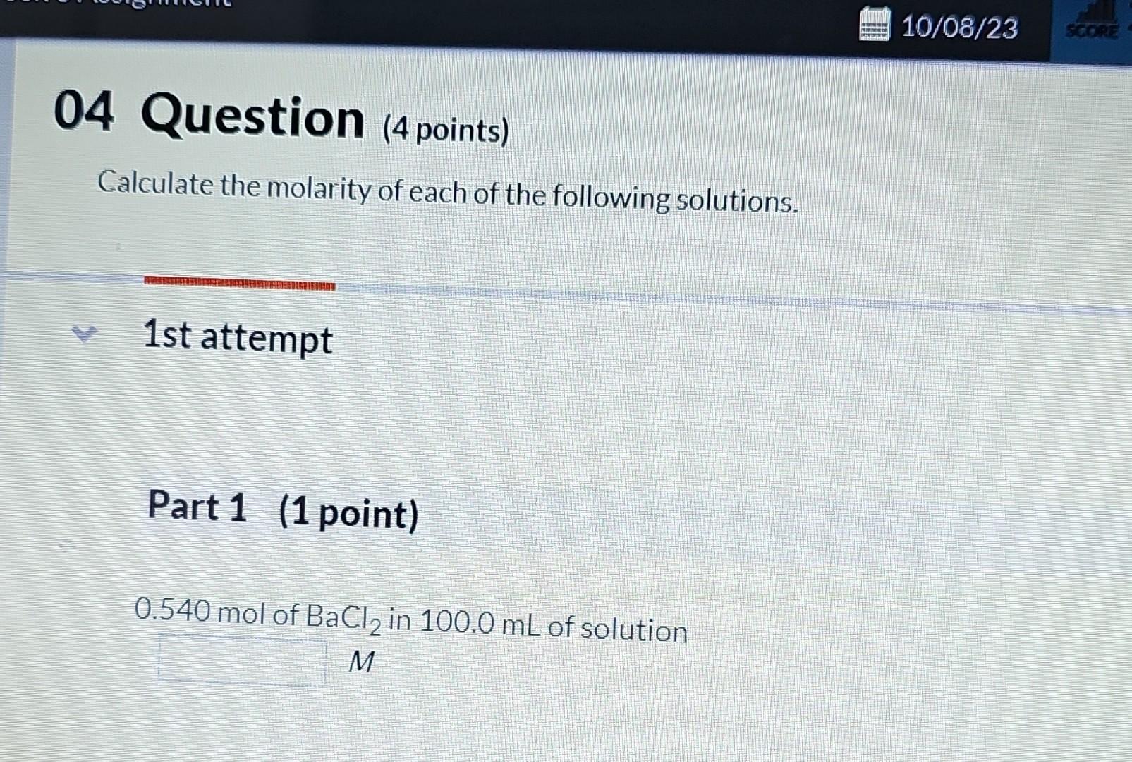 Solved Calculate the molarity of each of the following | Chegg.com