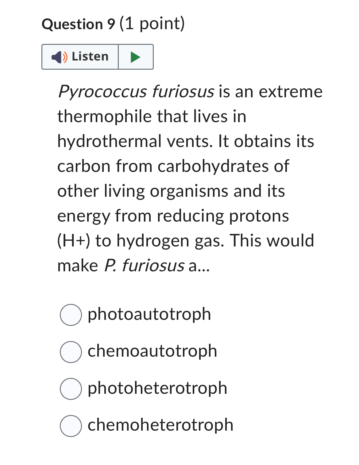 Solved Question 9 1 ﻿point Pyrococcus Furiosus Is An