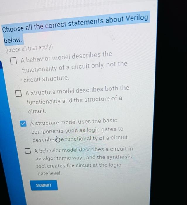 Solved Choose All The Correct Statements About Verilog 