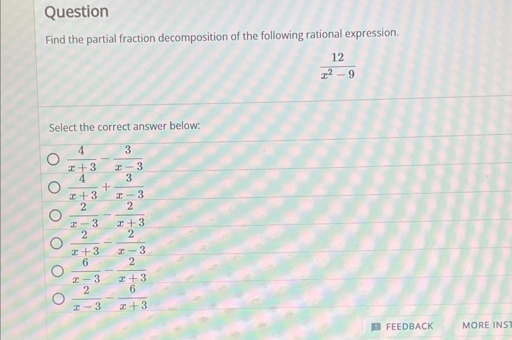 Solved QuestionFind the partial fraction decomposition of | Chegg.com