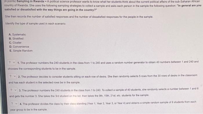 Solved (A points) Sampling in Rwanda - A political science | Chegg.com