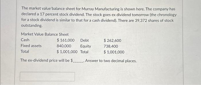 Solved The market value balance sheet for Murray | Chegg.com