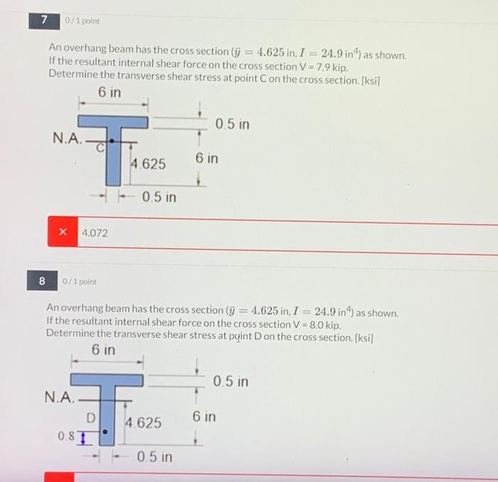 Solved An overhang beam has a T cross section as shown. For | Chegg.com