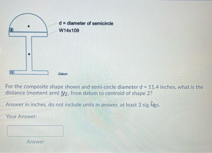 Solved d = diameter of semicircle W14x109 HI Datum For the | Chegg.com